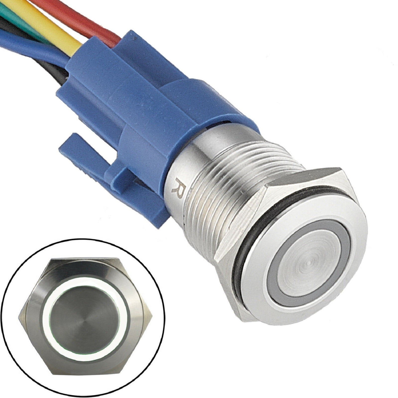 16mm Latching Push Button Switch 12-24V On Off Stainless Steel LED Self ...