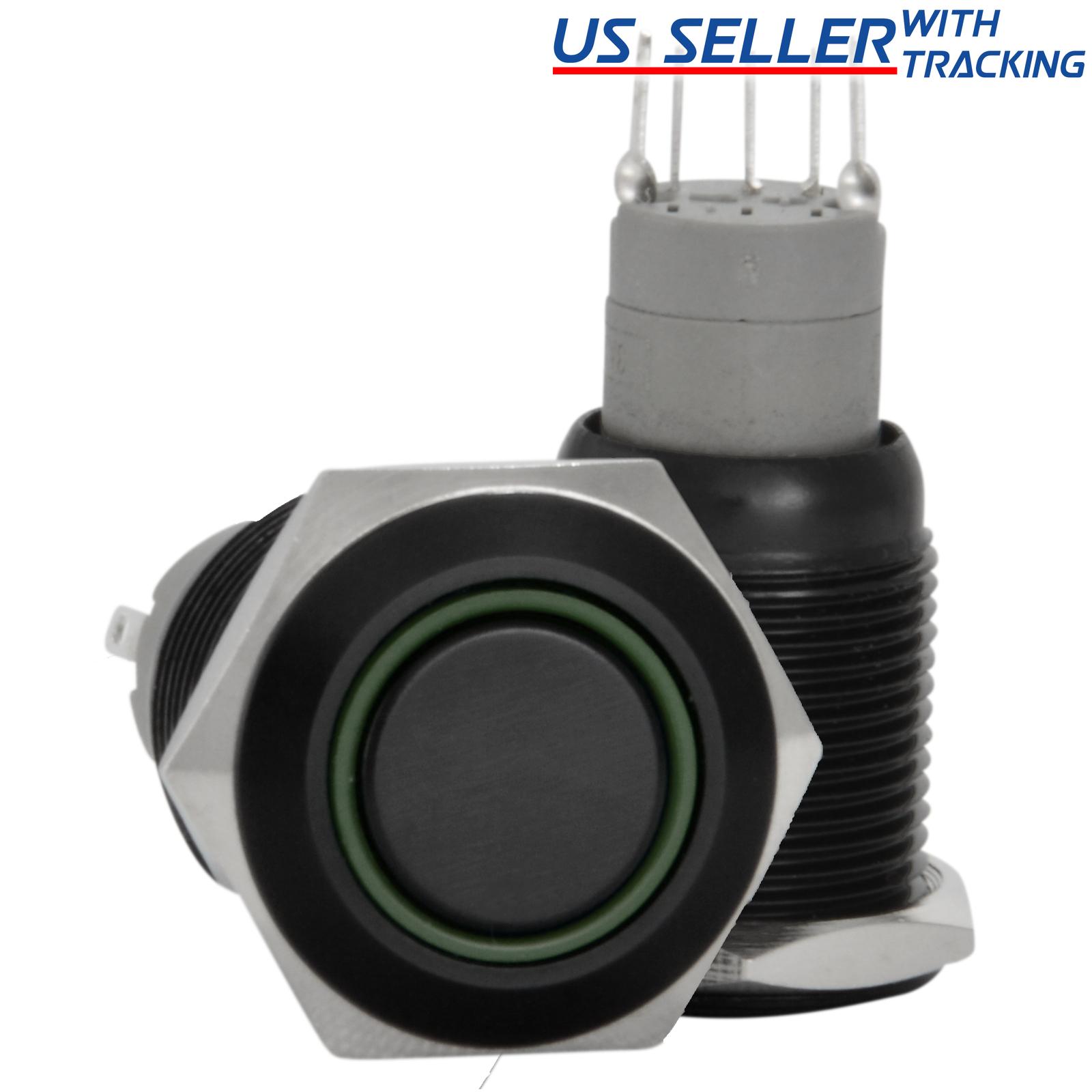 16mm Maintained/Latching Push Button Power Switch Black Metal w/ LED ...