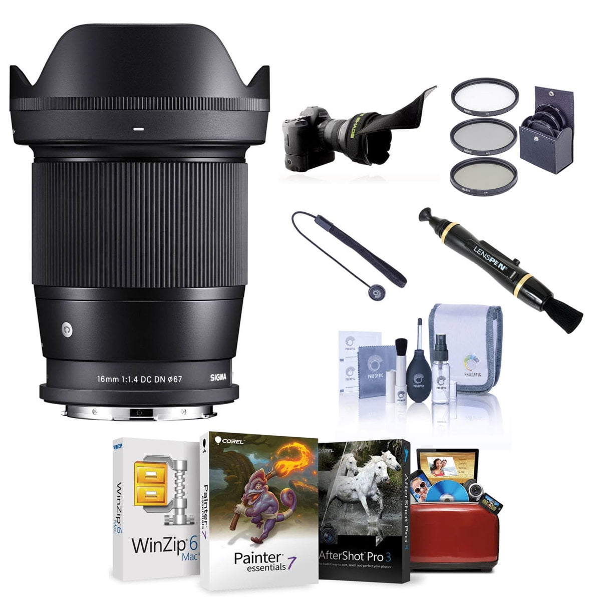 Sigma 16mm f/1.4 DC DN Contemporary Lens for L Mount, Bundle with ...