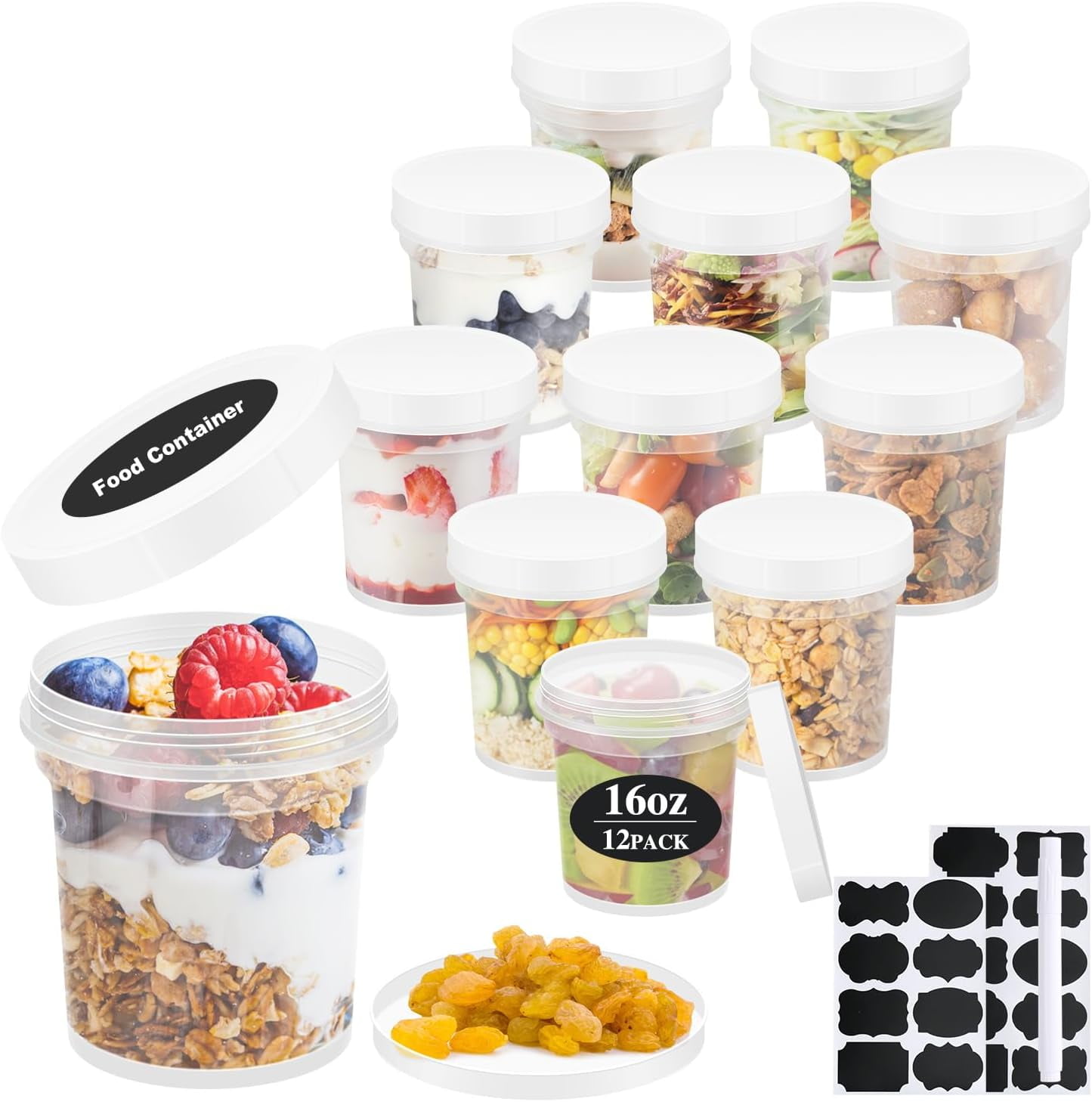 16oz 12Pack Reusable Freezer Food Storage Containers with Airtight ...