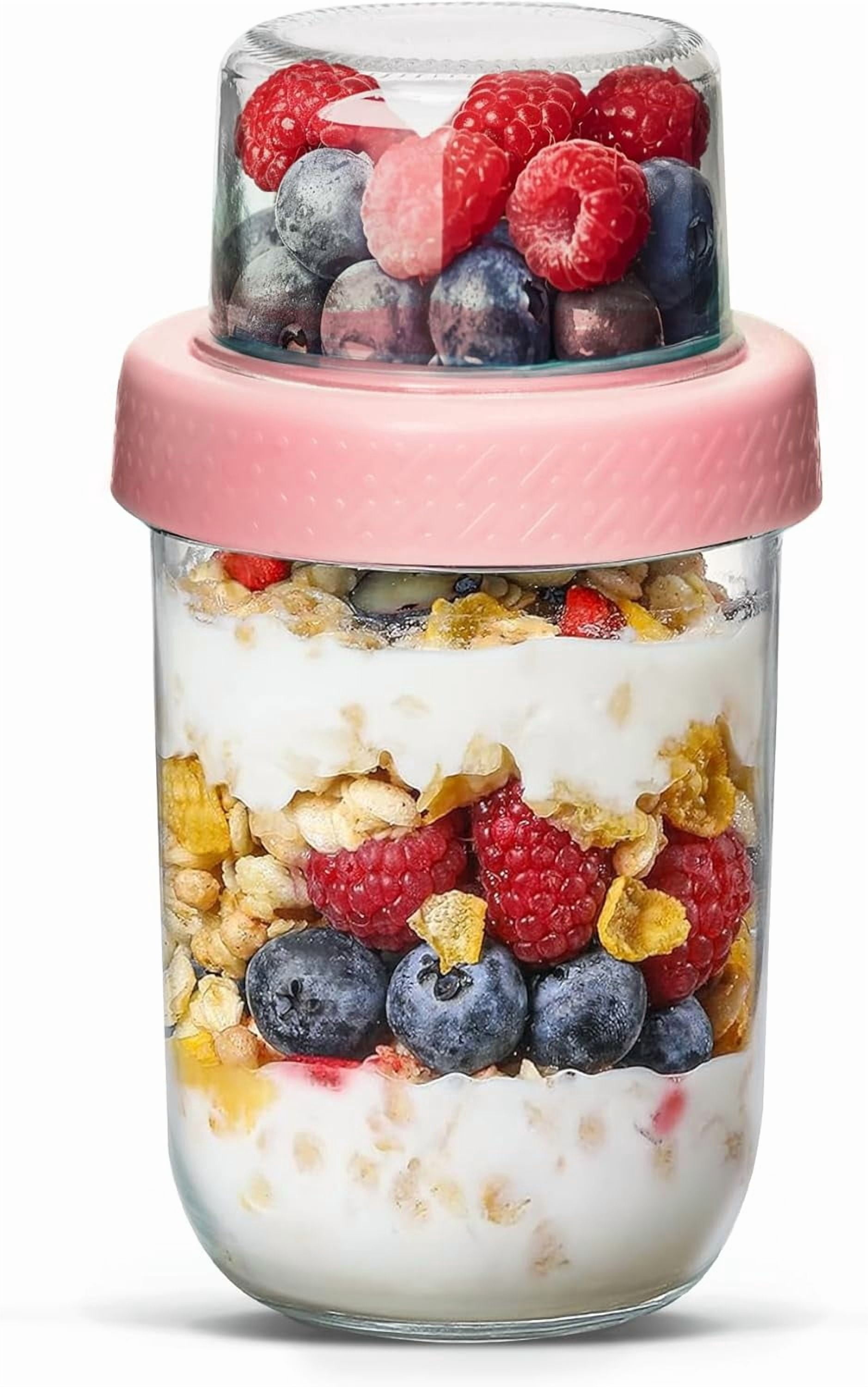 16oz 1PCS Pink Overnight Oats Containers with Lids, Glass Yogurt ...