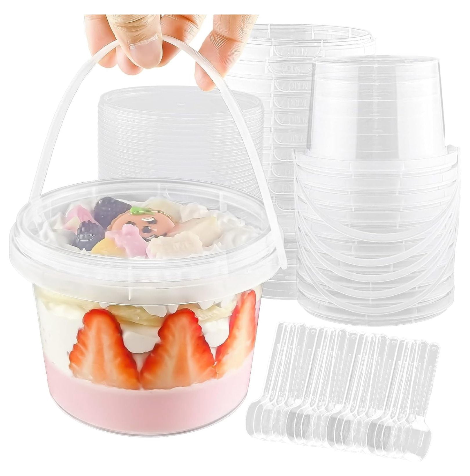 16oz 20 Set Disposable Jello Shot Cups with Lids & Spoons,Portable ...