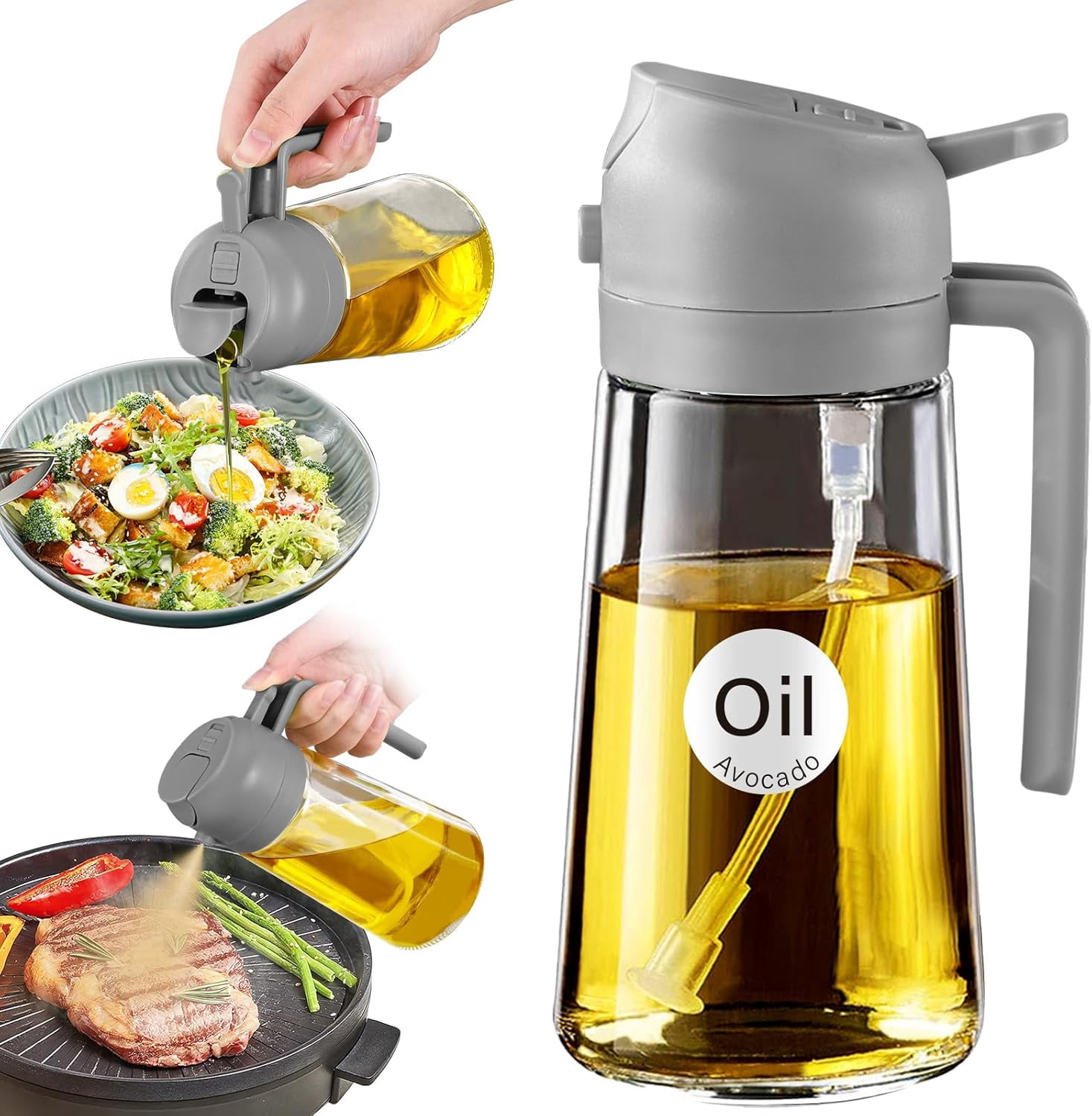16oz/470ml Glass Olive Oil Sprayer with Sticker for Cooking, 2-in-1 ...