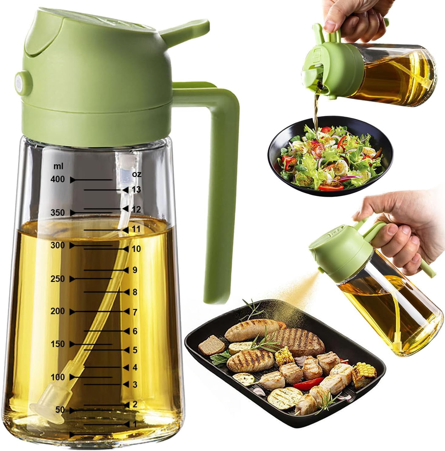 16oz/470ml Glass Olive Oil Sprayer for Cooking – 2 in 1 Olive Oil ...
