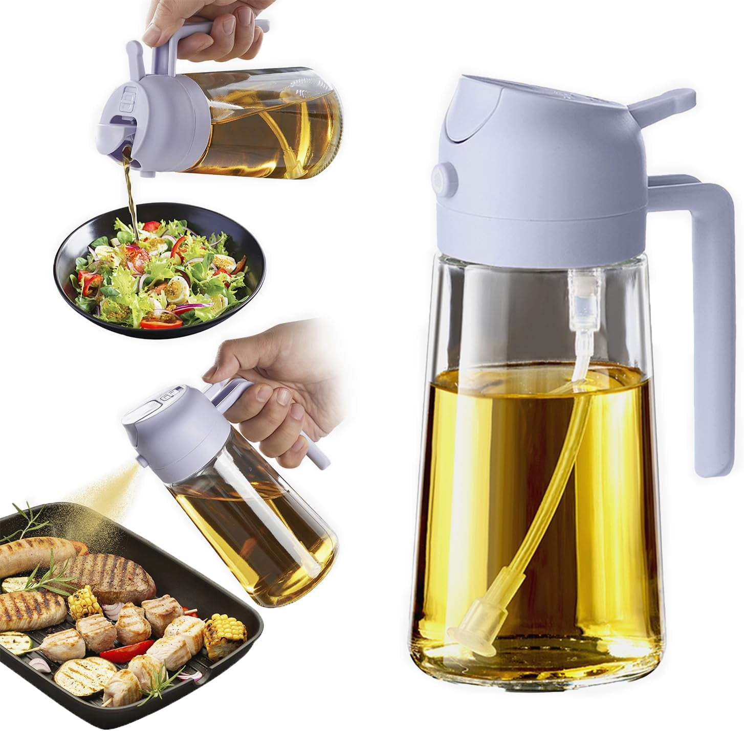 16oz/470ml Olive Oil Sprayer for Cooking - 2 in 1 Olive Oil Dispenser for Kitchen Gadgets, Air ...