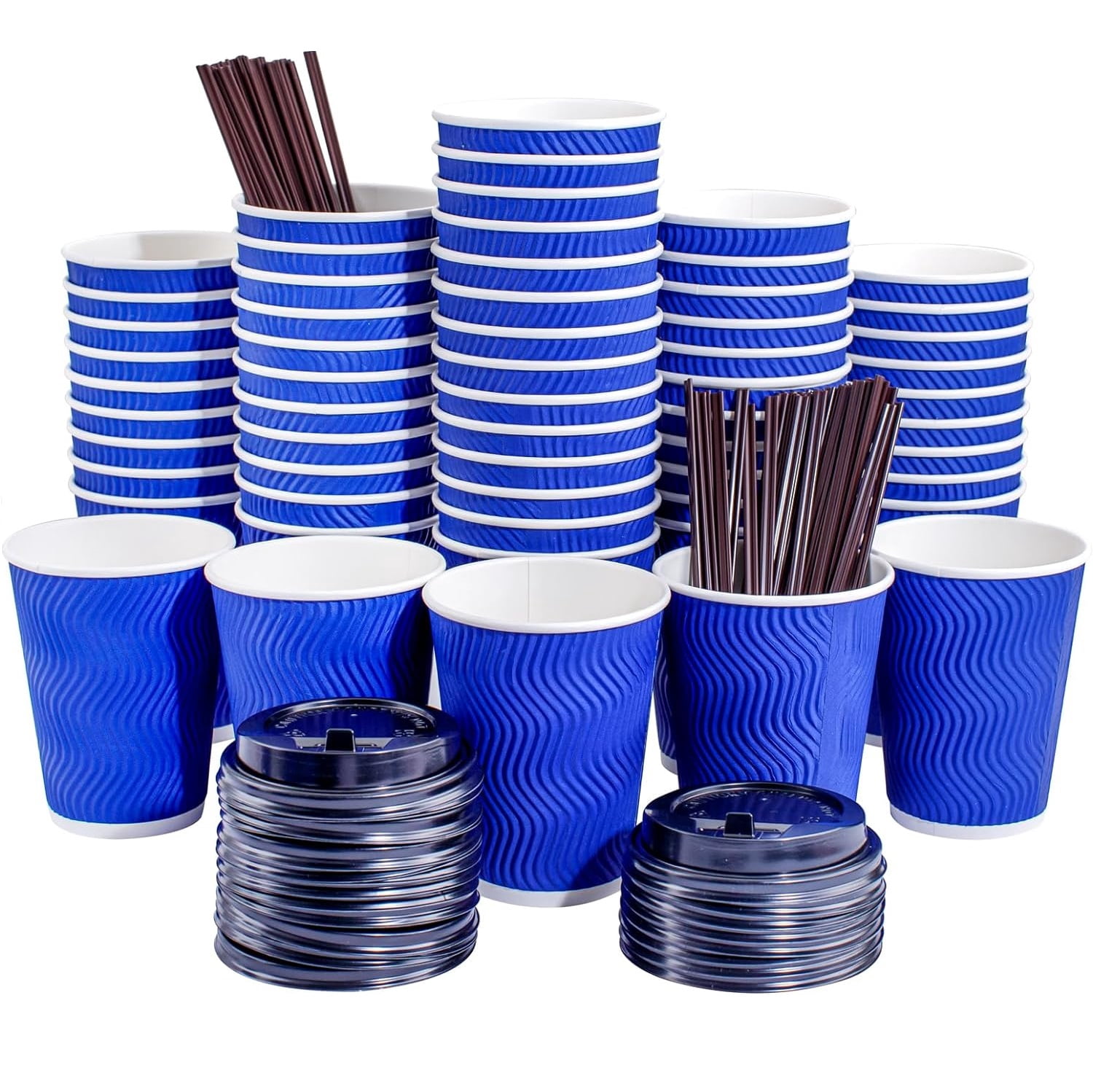 16oz 50 Packs Disposable Coffee Cups With Lid Straws Thick Corrugated ...
