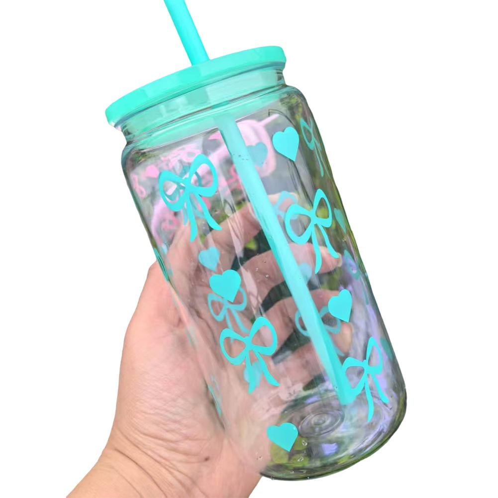 16oz Aesthetic Bow Glass Cup with Lids and Straws, Aesthetic Bows Glass ...