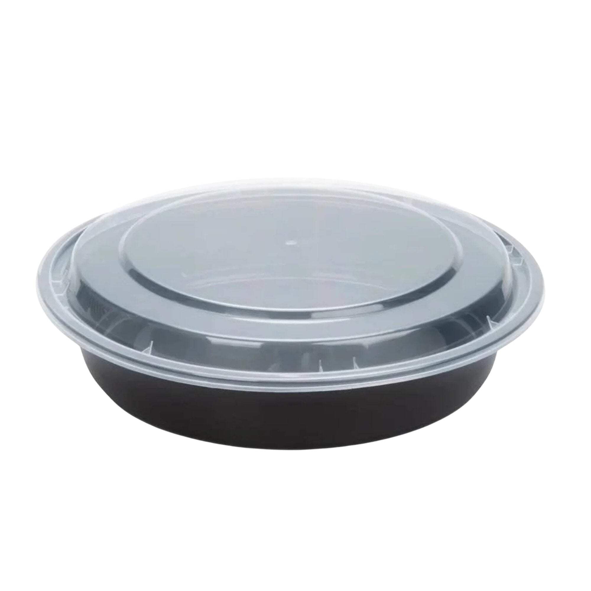 16oz Black Meal Prep/Round Bento Box Disposable Container with Clear ...