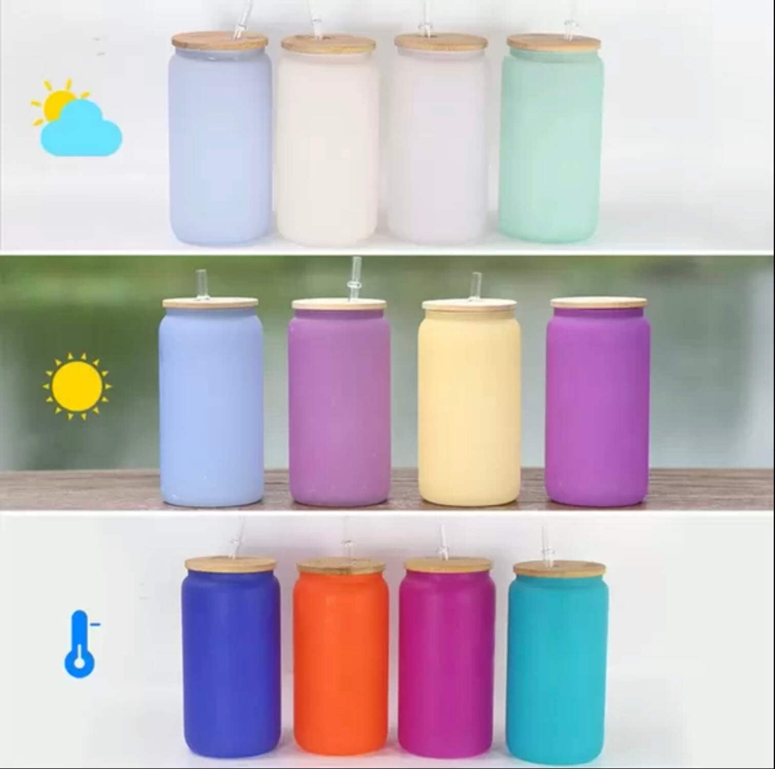 16oz Blank Sublimation color changing glass Jar Cans Tumblers (Includes ...