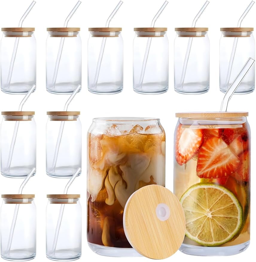 16oz Can Shaped Glass Cups,Beer Glasses,Iced Coffee Glasses,Ideal for ...