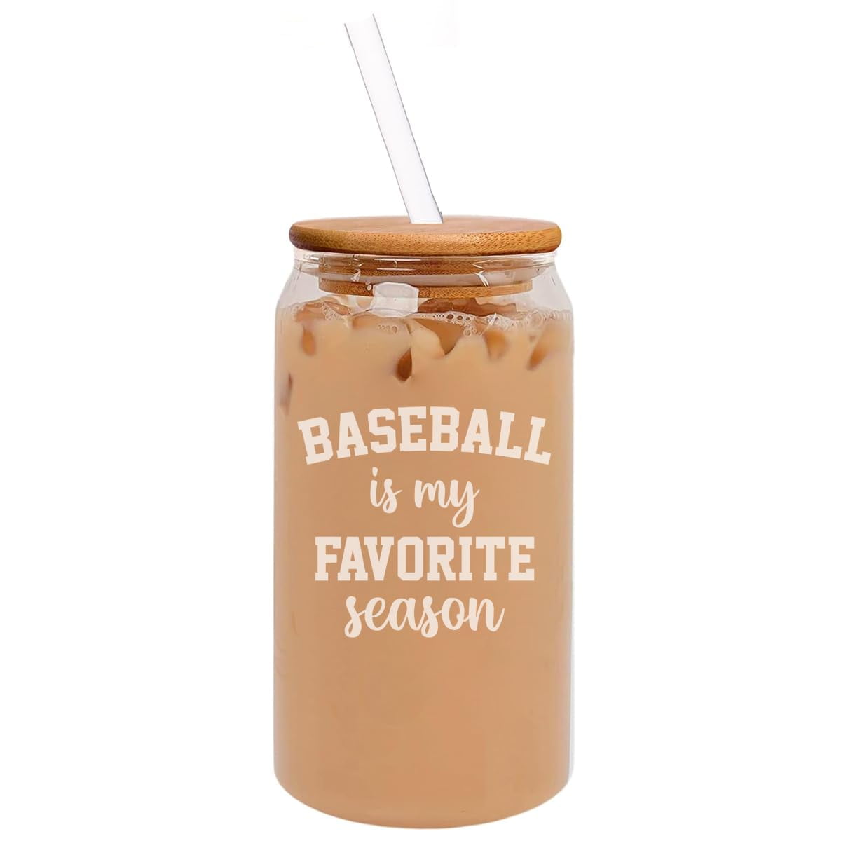 16oz Can Shaped Glass Iced Coffee Cup with Bamboo Lid and Straw Gift ...