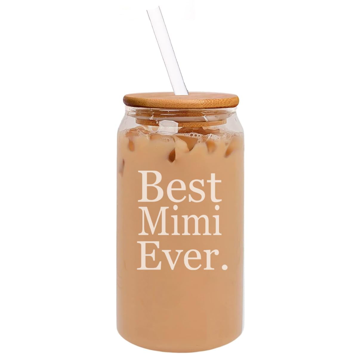 16oz Can Shaped Glass Iced Coffee Cup with Bamboo Lid and Straw Gift ...