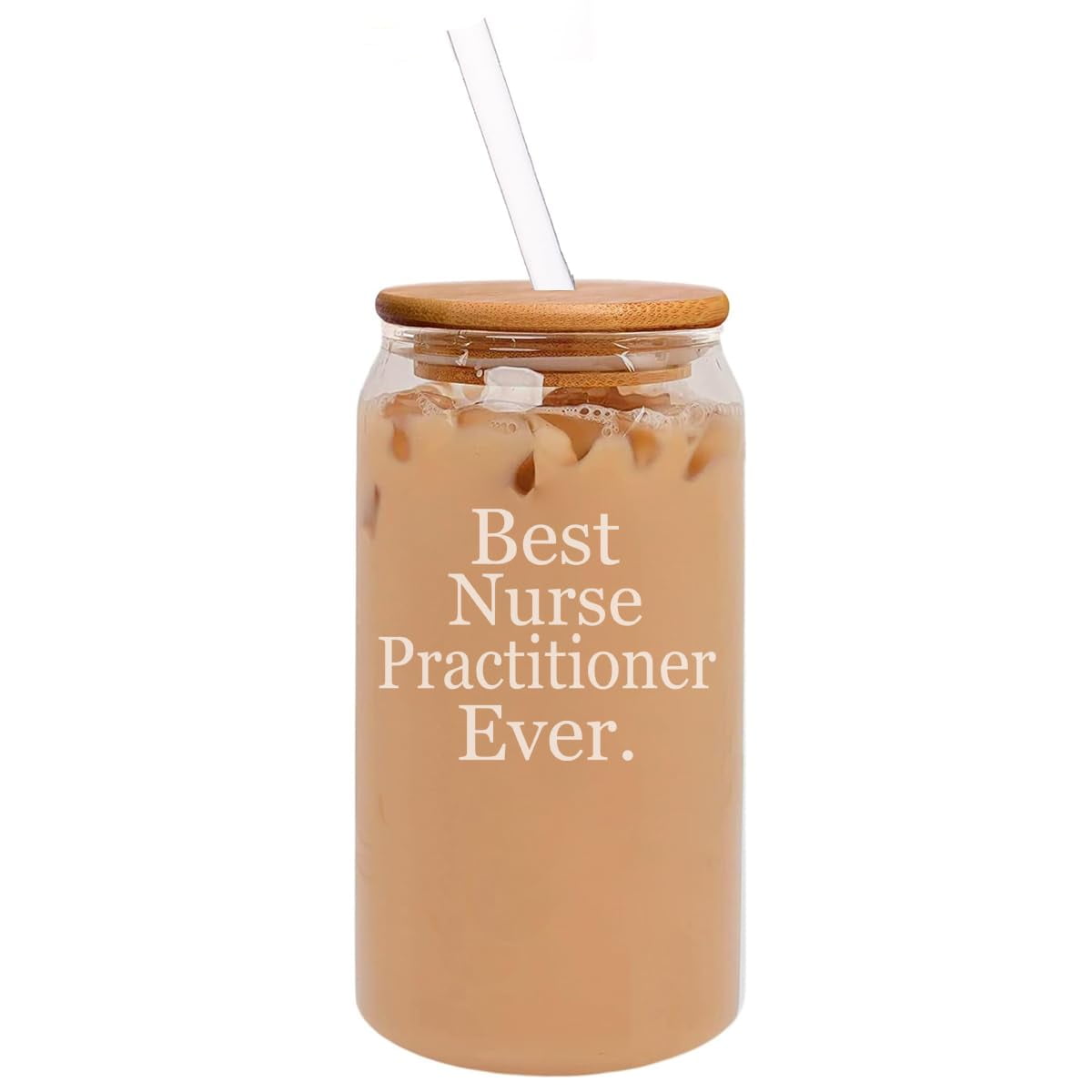 16oz Can Shaped Glass Iced Coffee Cup with Bamboo Lid and Straw Gift ...