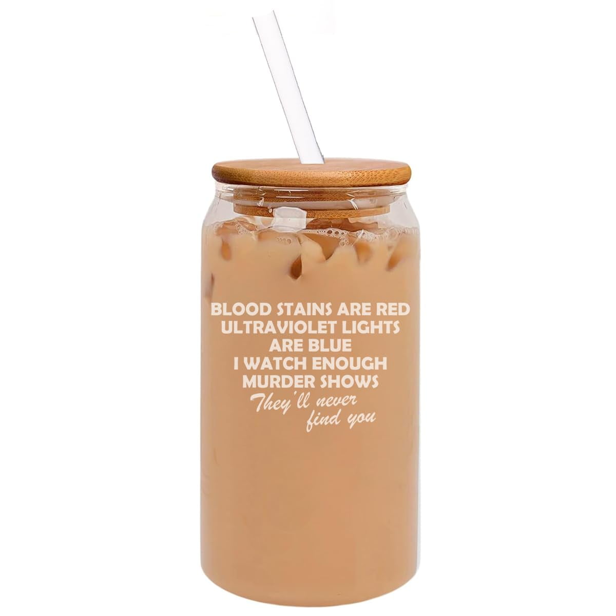 16oz Can Shaped Glass Iced Coffee Cup with Bamboo Lid and Straw Gift ...