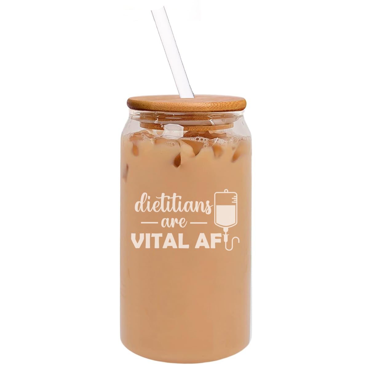 16oz Can Shaped Glass Iced Coffee Cup with Bamboo Lid and Straw Gift ...