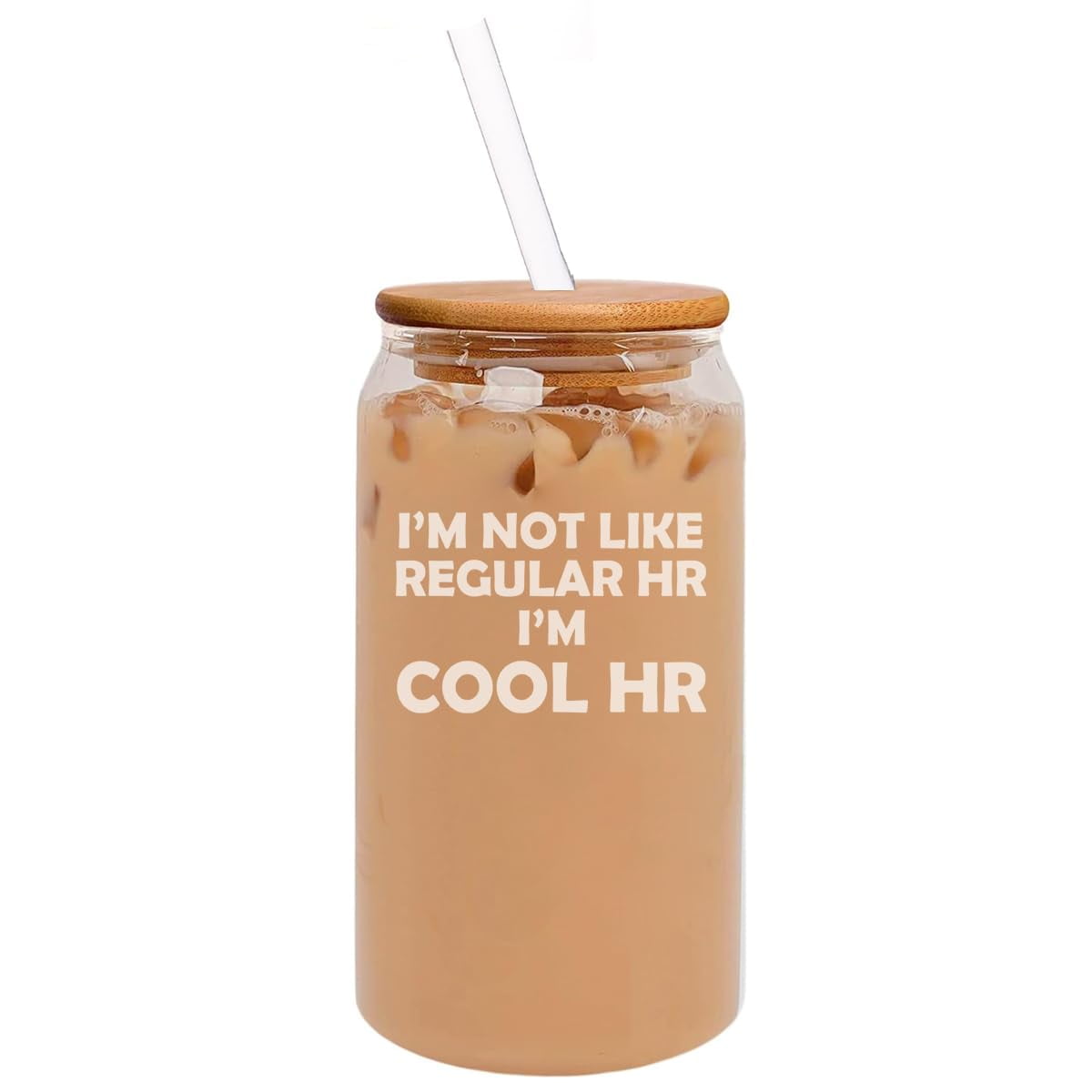 16oz Can Shaped Glass Iced Coffee Cup with Bamboo Lid and Straw Gift I ...