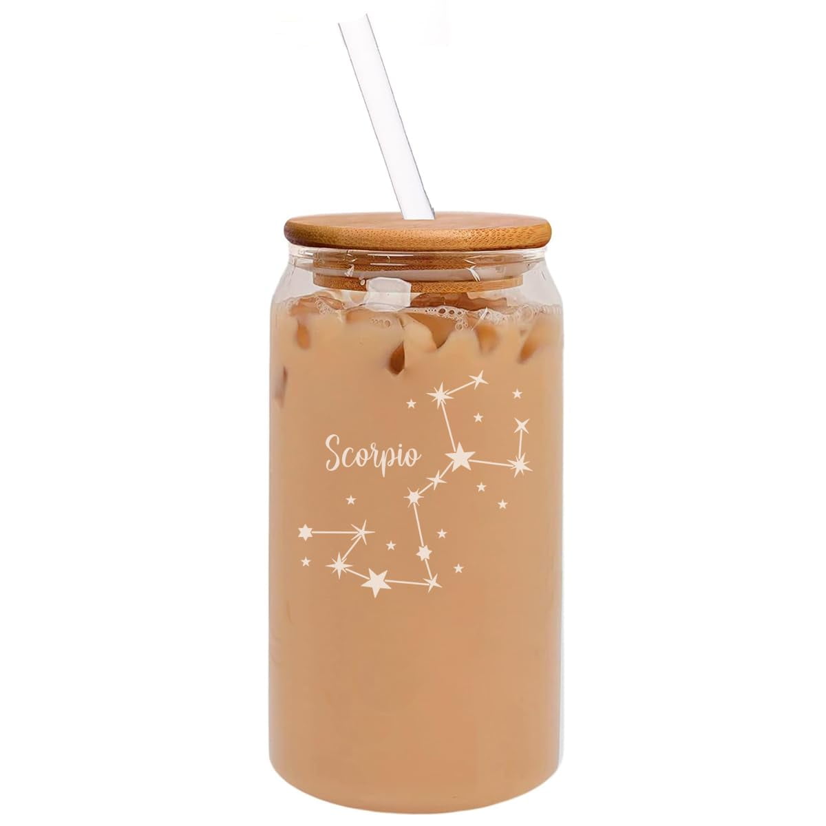 16oz Can Shaped Glass Iced Coffee Cup with Bamboo Lid and Straw Gift ...