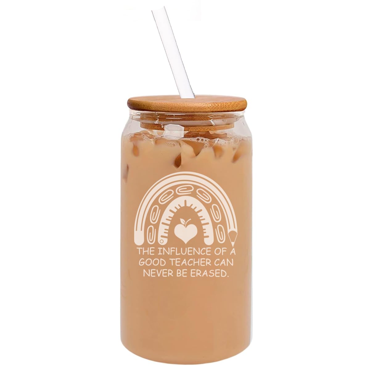 16oz Can Shaped Glass Iced Coffee Cup with Bamboo Lid and Straw Gift ...