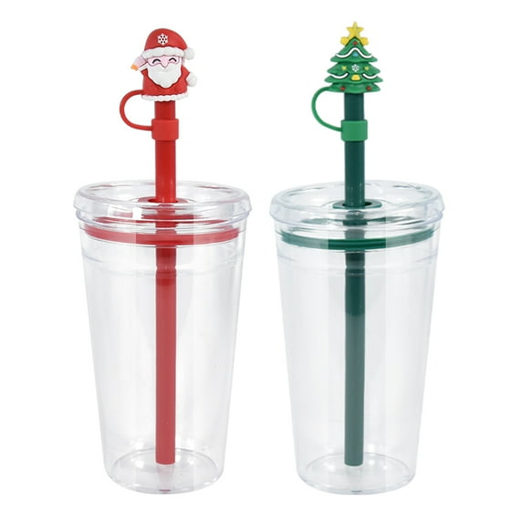 16oz Christmas Plastic Cold Cups with Lids and Straws, 2 Pack Holiday ...