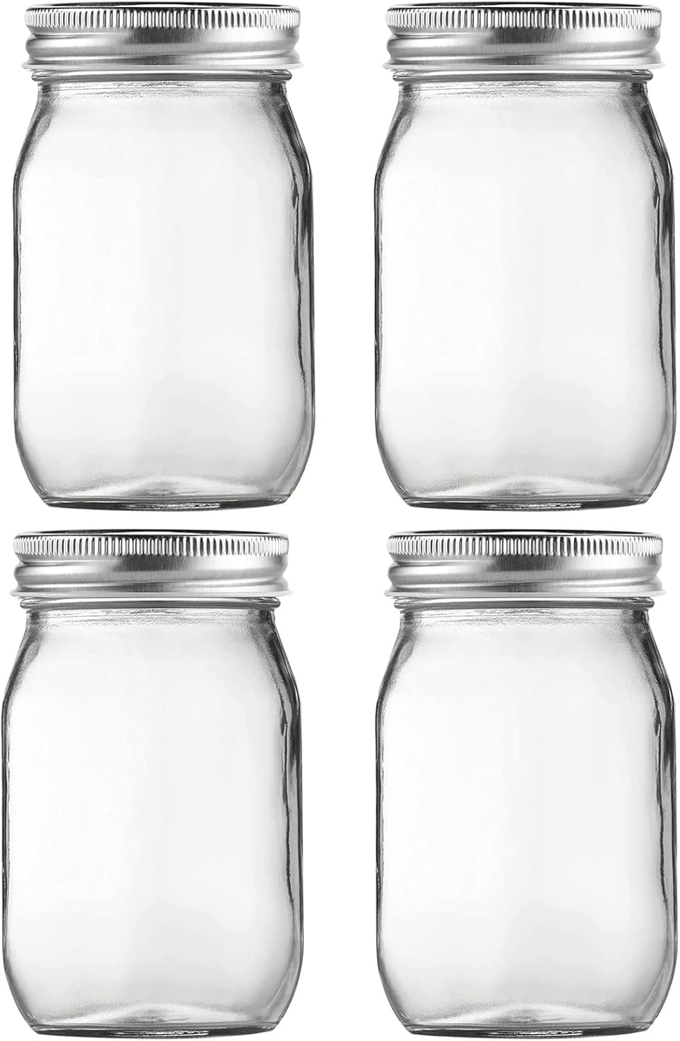 16oz Clear Glass Mason Jars with Lids, Regular Mouth Canning Jars for ...