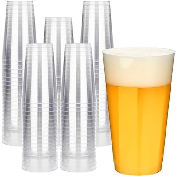 16oz Clear Plastic Cups, 100 Pack Disposable Party Cup, Heavy Duty ...