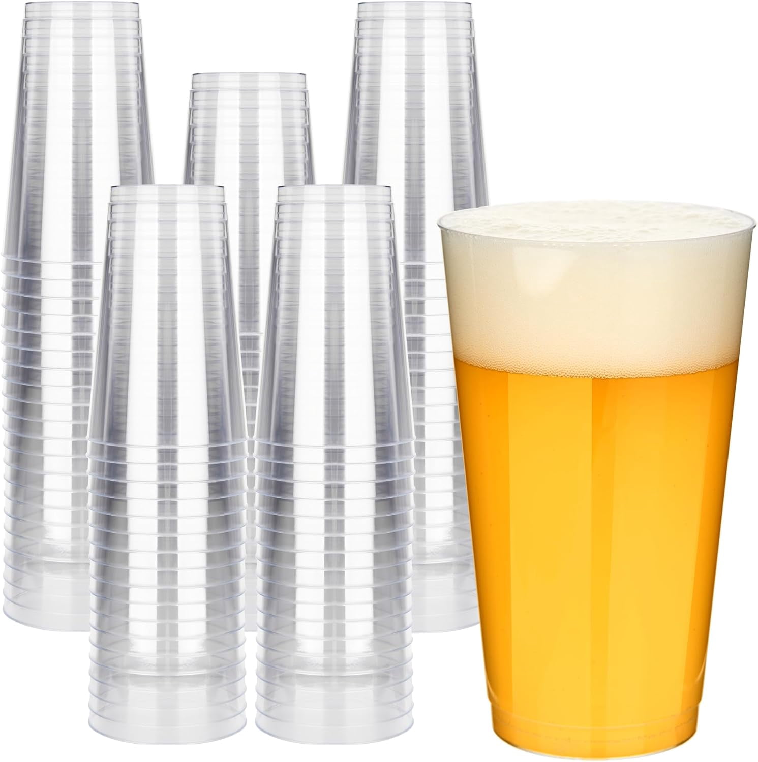 16oz Clear Plastic Cups, 100 Pack Disposable Party Cups, Heavy Duty ...