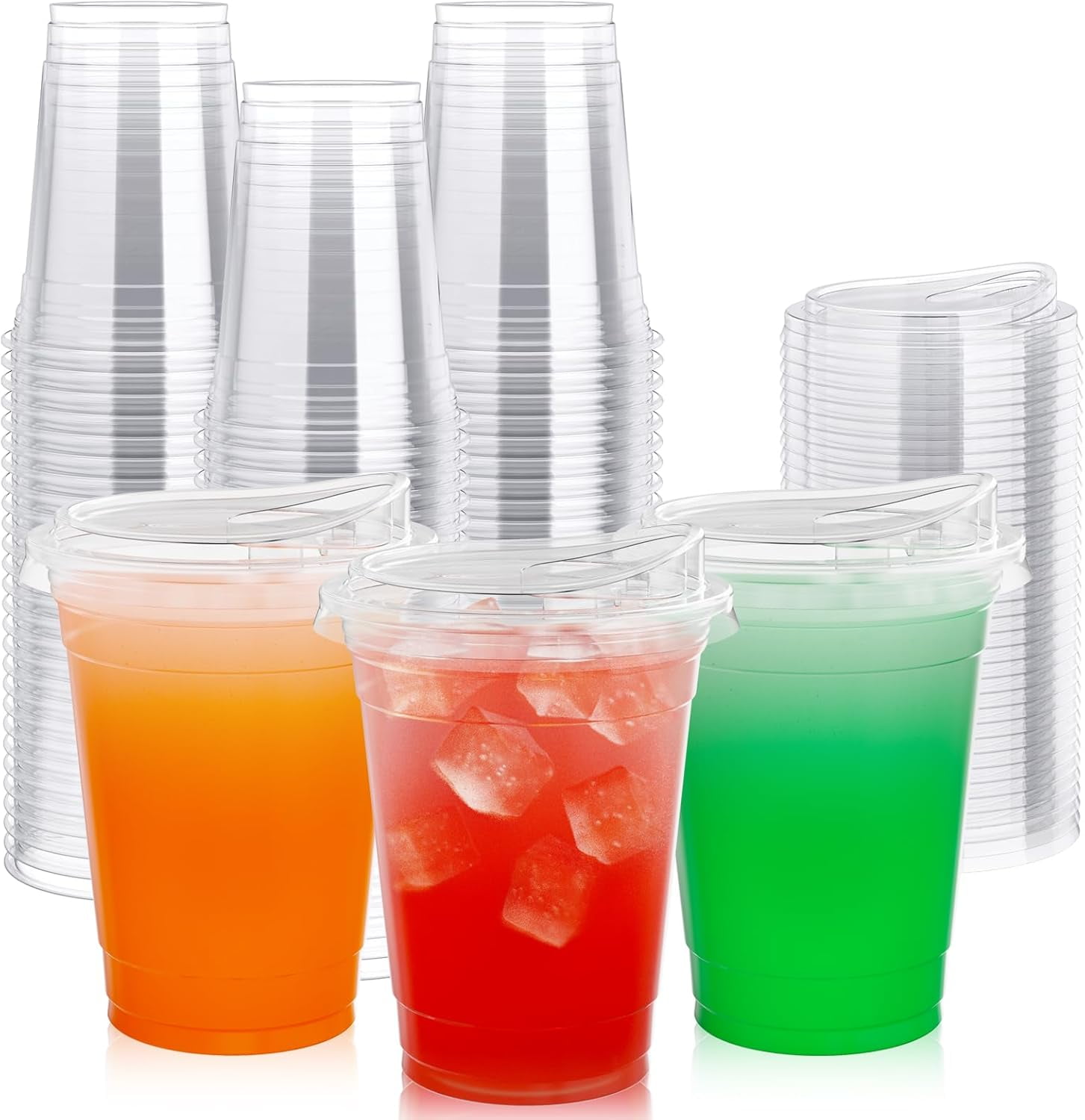 16oz Clear Plastic Drinking Cups (90 Pack) with Strawless Sip Lids, Disposable Cups for Iced ...