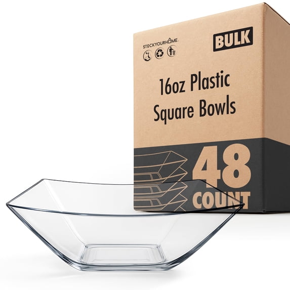 16oz Clear Plastic Serving Bowls (48 Pack) – Small Disposable Square ...