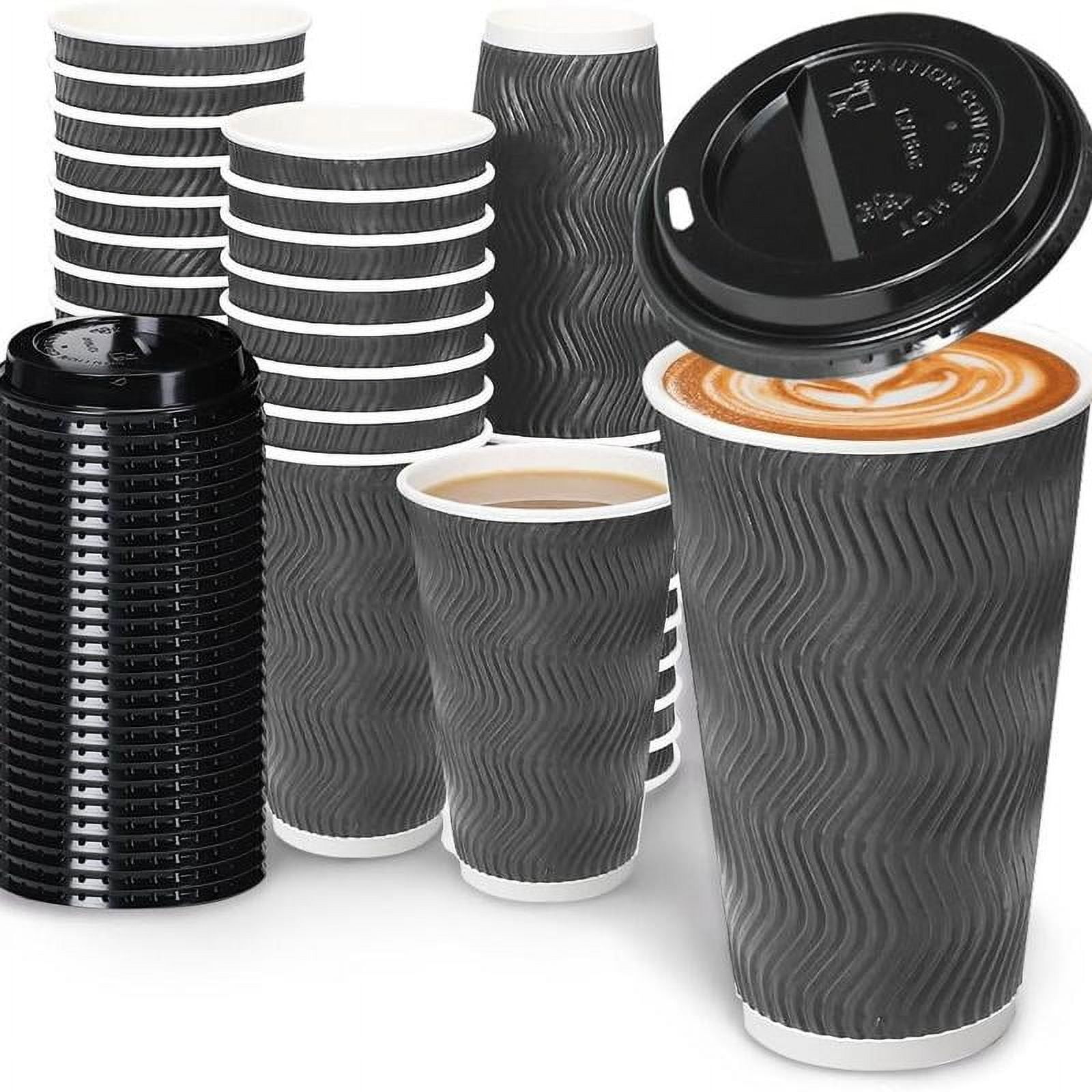 16oz Coffee Cups with Lids, 100 Pack Insulated Ripple Paper Cups ...