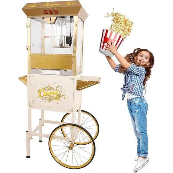 16oz Commercial Popcorn Machine with Cart, 850W Large Vintage Pop Corn ...