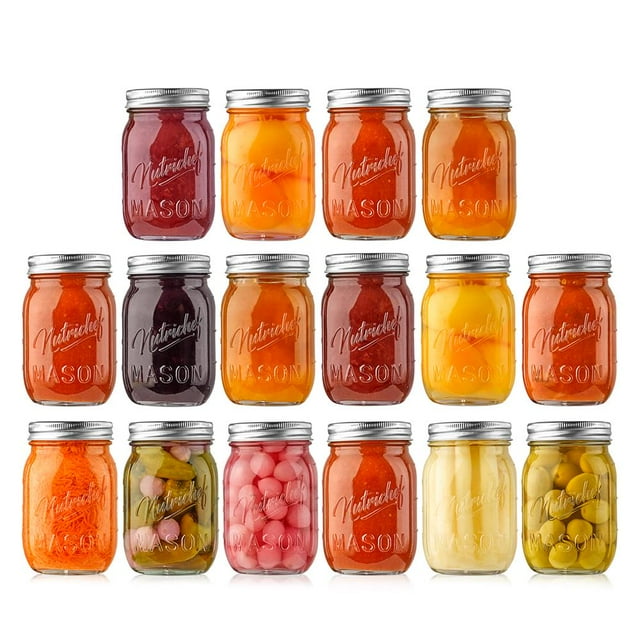 16oz DIY Magnetic Spice Jar Glass Container w/ Airtight Lid and Band - Ideal for Meal Prep ...