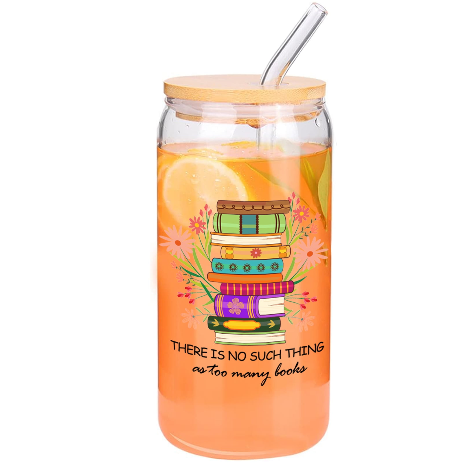 Book Lovers Gifts, 16oz Glass Cups with Lid and Straw, Book Gifts ...