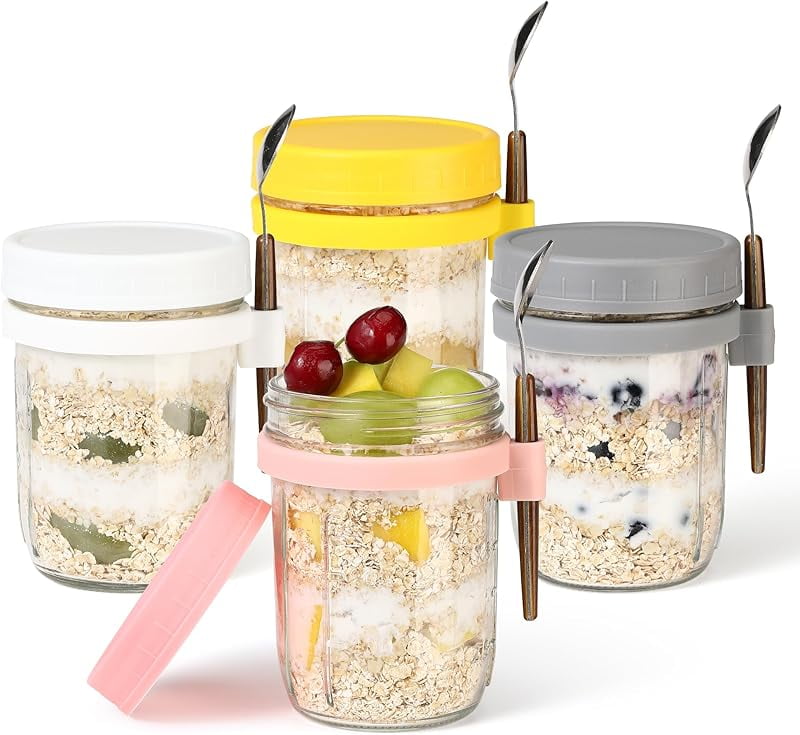 16oz Glass Mason Overnight Oats Jars, Cereal, Yogurt, Salad Lunch,Glass ...