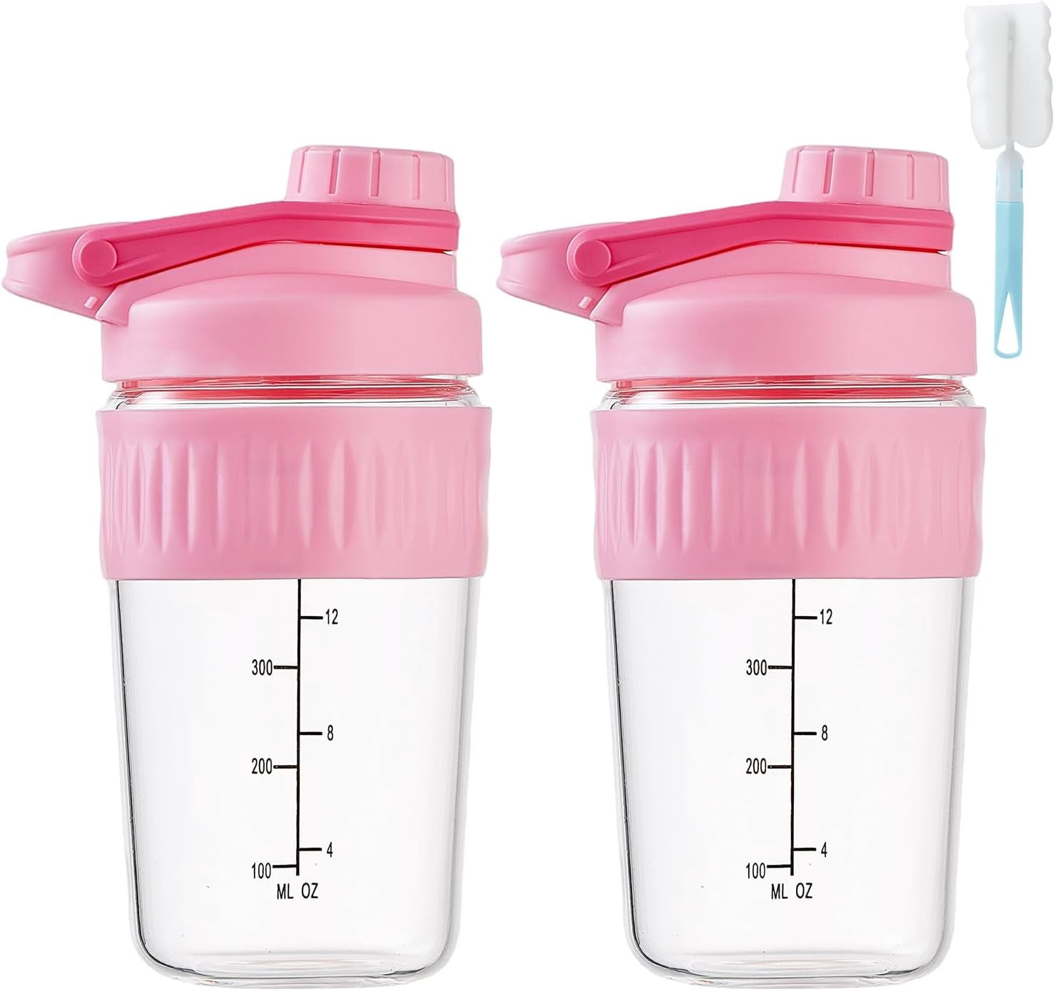 16oz Glass Shaker Bottle for Protein, 2 Pack Small Borosilicate Glass ...