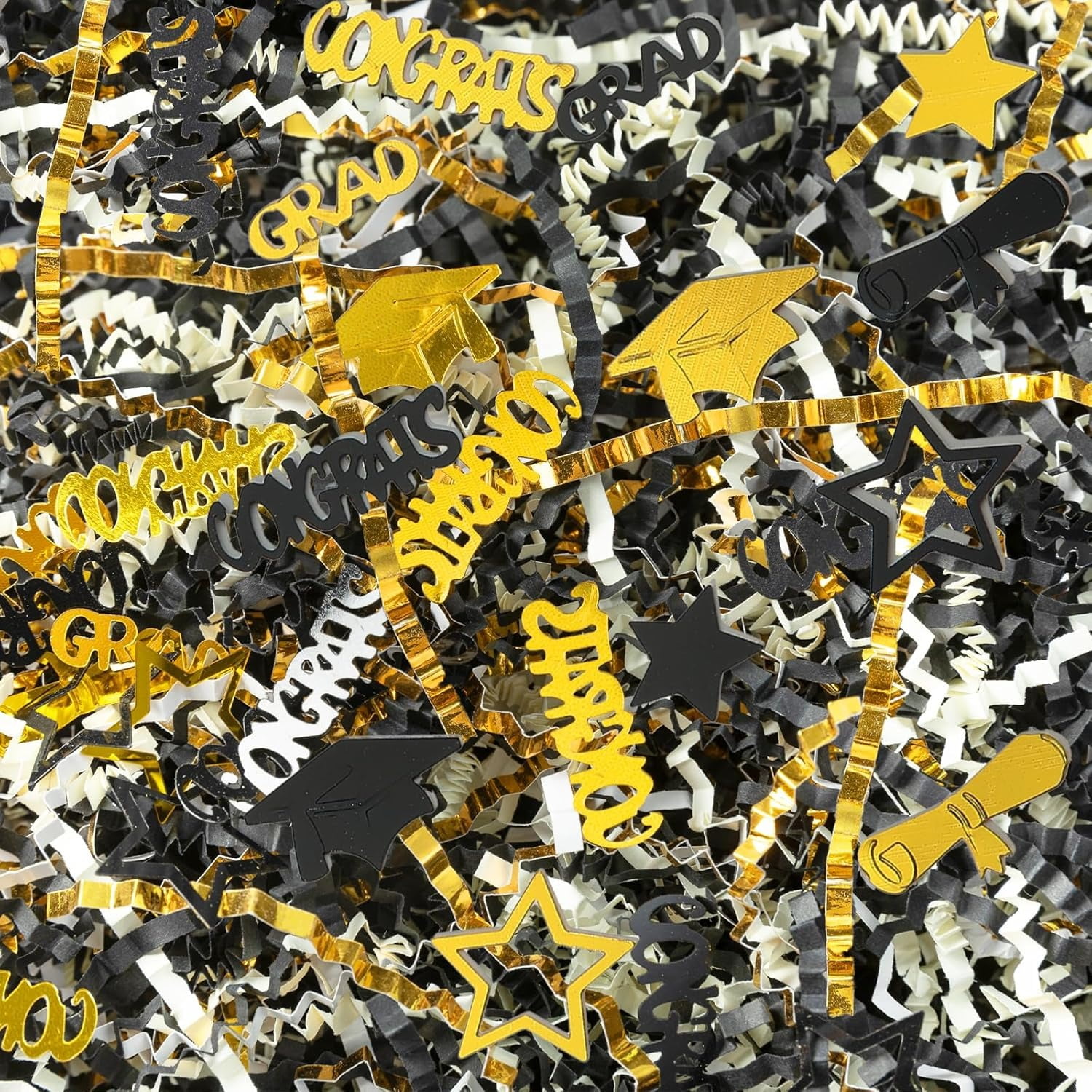 16oz Graduation Crinkle Cut Paper Shred, 3 Colors Black Gold White ...