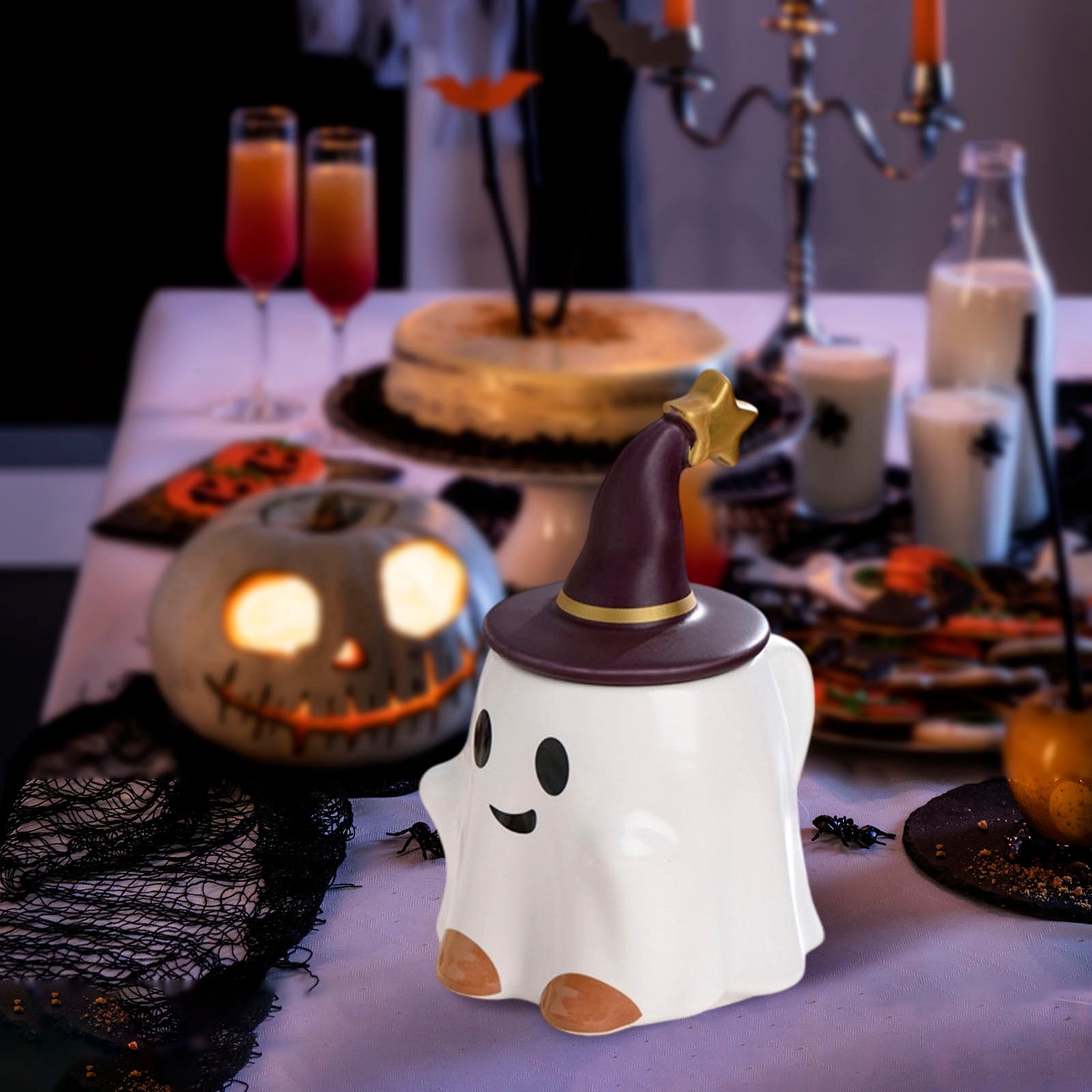 16oz Halloween Ghost Mug - Ceramic White Coffee Cup with Lid, Friendly ...