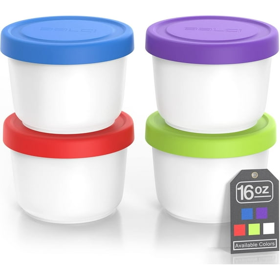 - 16oz Ice Cream Containers with Silicone Lids (Set of 4) - 1 Pint Each ...