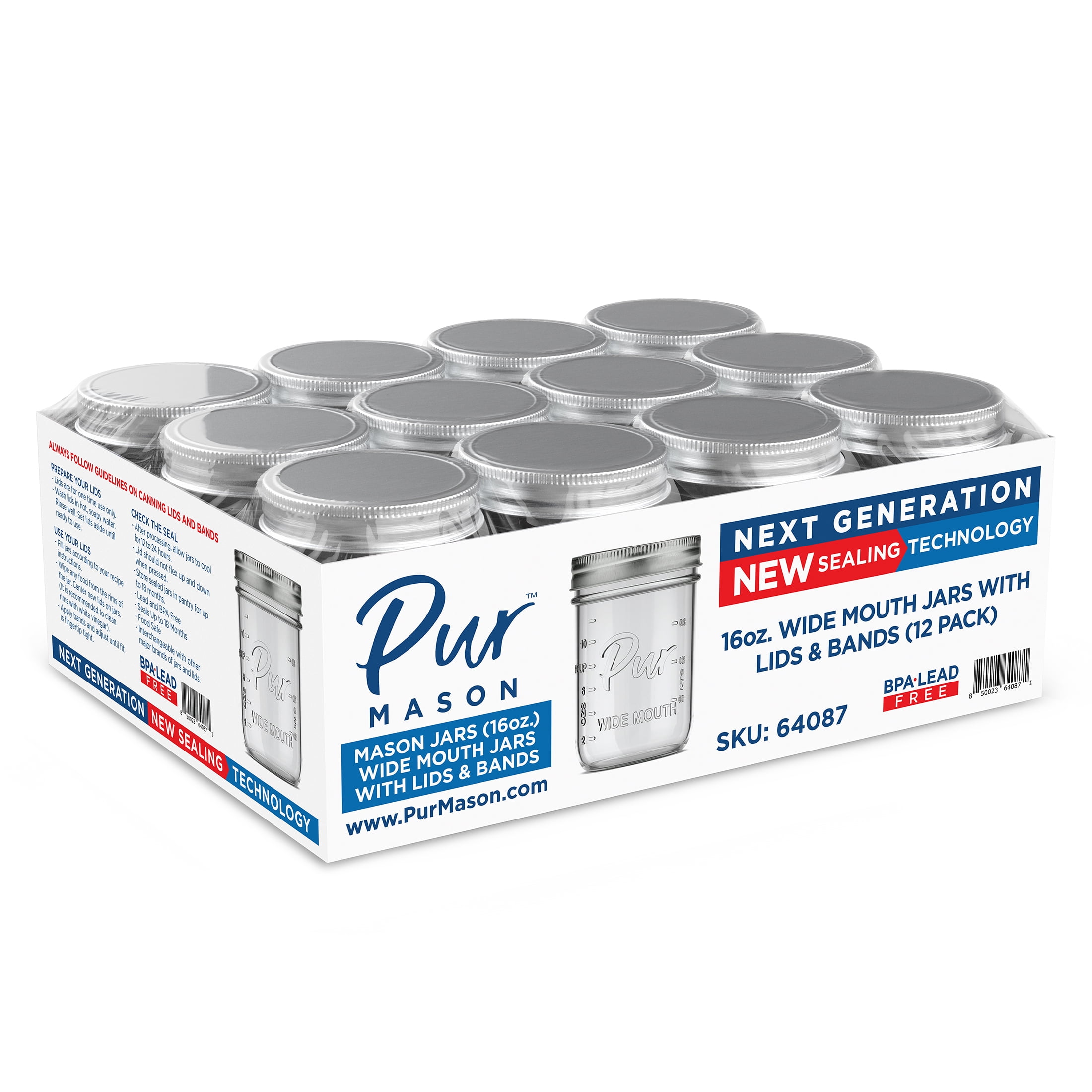 Pur Mason 16oz Wide Mouth Canning Jars, Lids and Bands Included, Case of 12 - Walmart.com