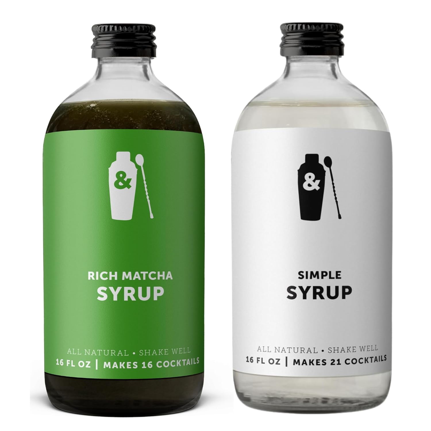 16oz Matcha Syrup + 16oz Simple Syrup, Cocktail Syrup Set, Flavored ...