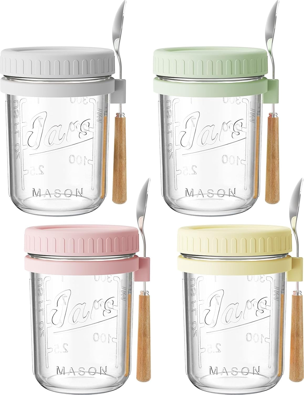 16oz Overnight Oats Containers with Lids and Spoons, 4 Pack Wide Mouth ...