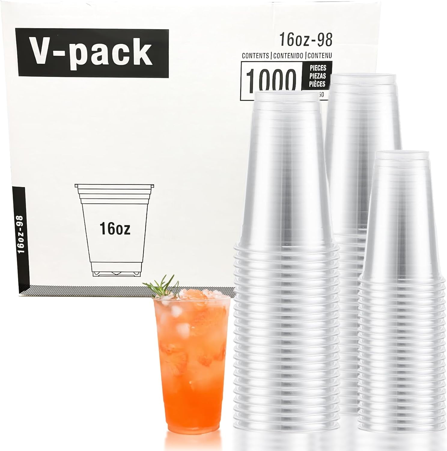 16oz Plastic Cups, Clear Disposable Cold Cup for Iced Coffee, Smoothies ...