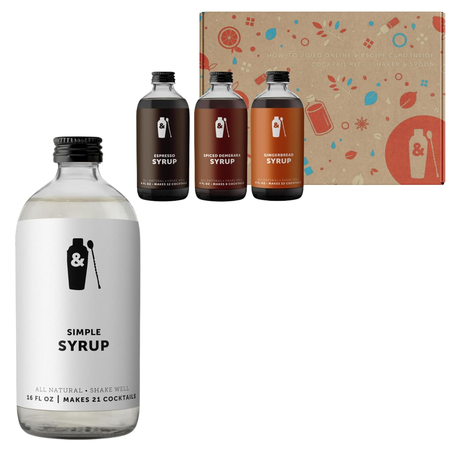 16oz Simple Syrup + Rich Classics Cocktail Syrup Set, Flavored Syrups ...