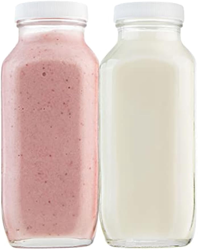 16oz Square Glass Milk Bottle with Plastic Airtight Lids - Vintage ...
