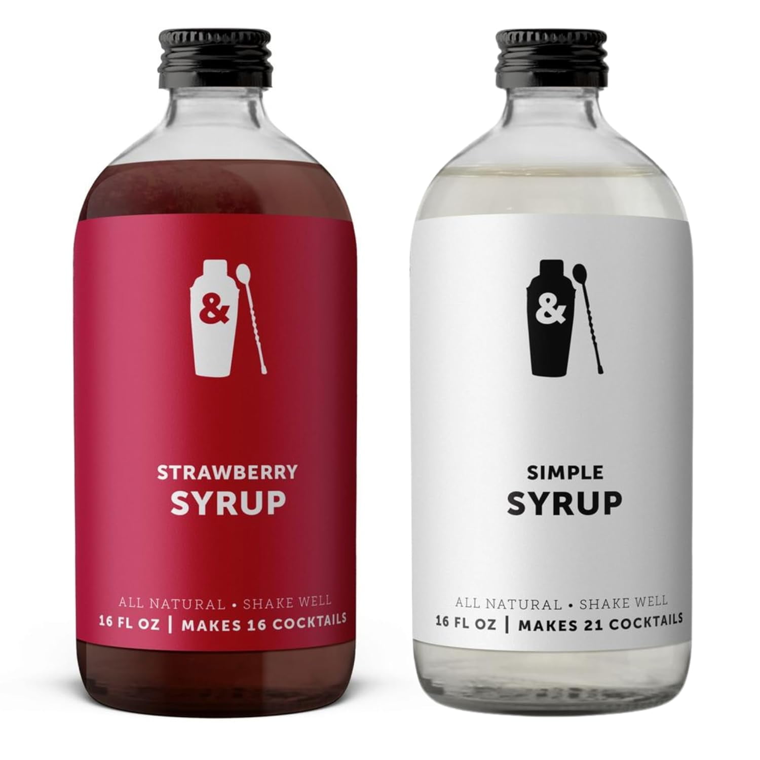 16oz Strawberry Syrup + 16oz Simple Syrup, Cocktail Syrup Set, Flavored ...