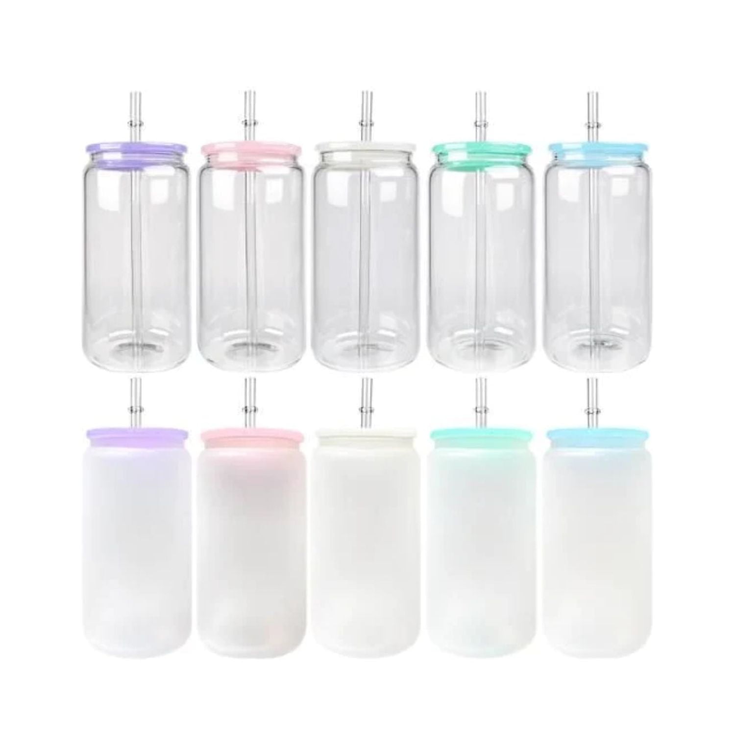 16oz Blank Sublimation Glass Can Jar with plastic Colored lid Tumbler ...