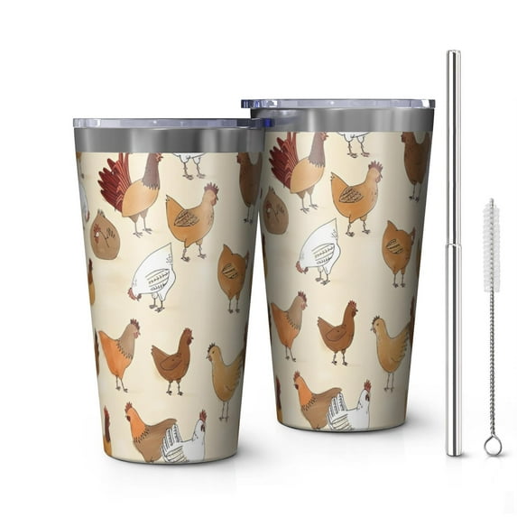 16oz Tumblers Beige Chicken Cartoon Pattern Stainless Steel Vacuum ...
