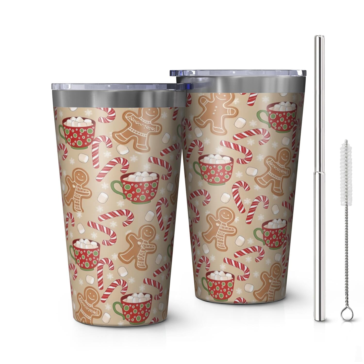 16oz Tumblers Beige Christmas Gingerbread Man Pattern Stainless Steel ...
