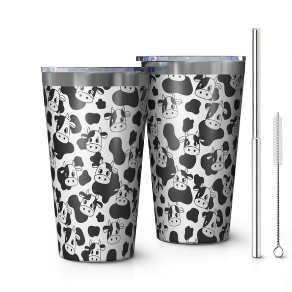 16oz Tumblers Black White Cow Pattern Stainless Steel Vacuum Insulated ...