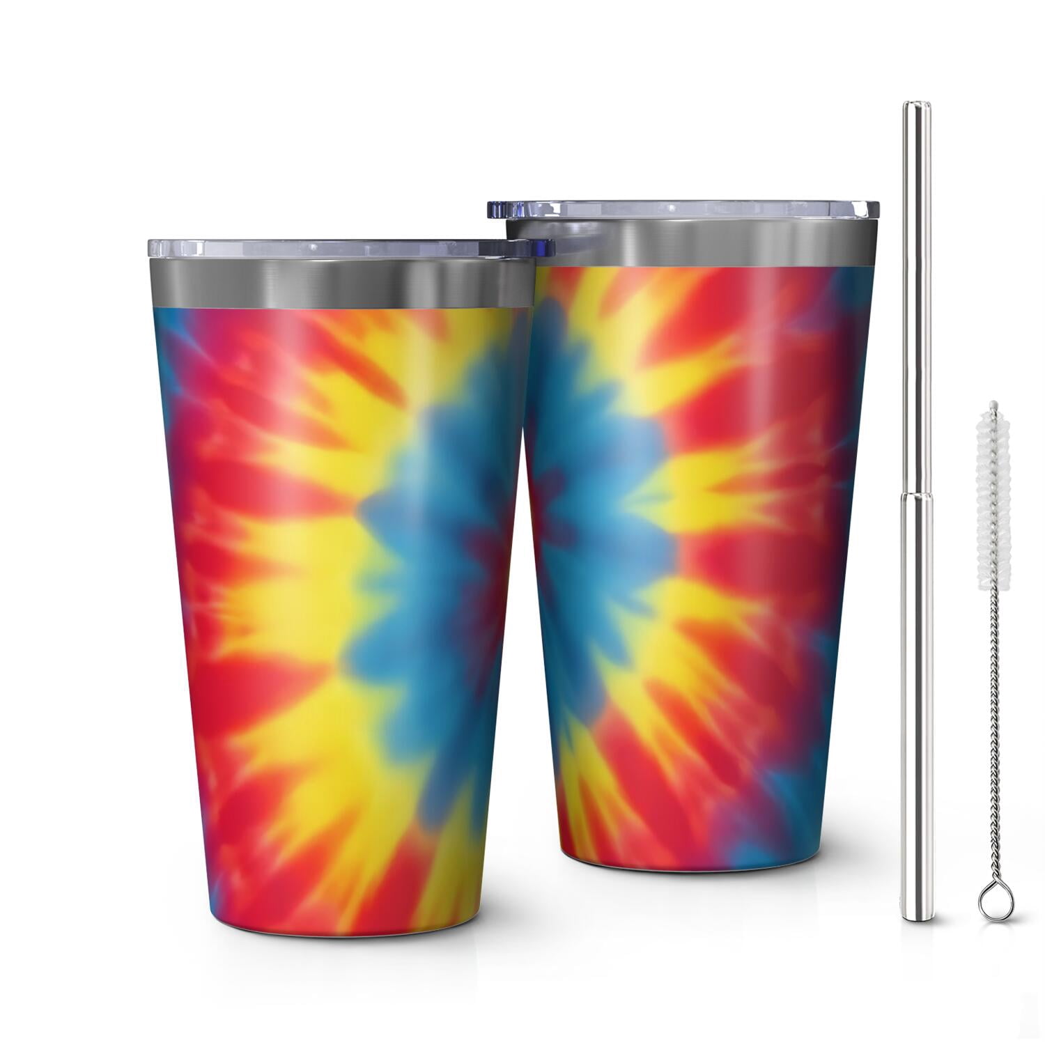 16oz Tumblers Colorful Rainbow Tie Dye Spiral Pattern Stainless Steel ...