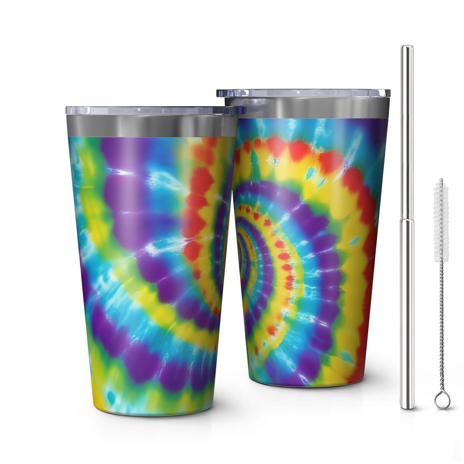 16oz Tumblers Colorful Rainbow Tie Dye Spiral Pattern Stainless Steel ...